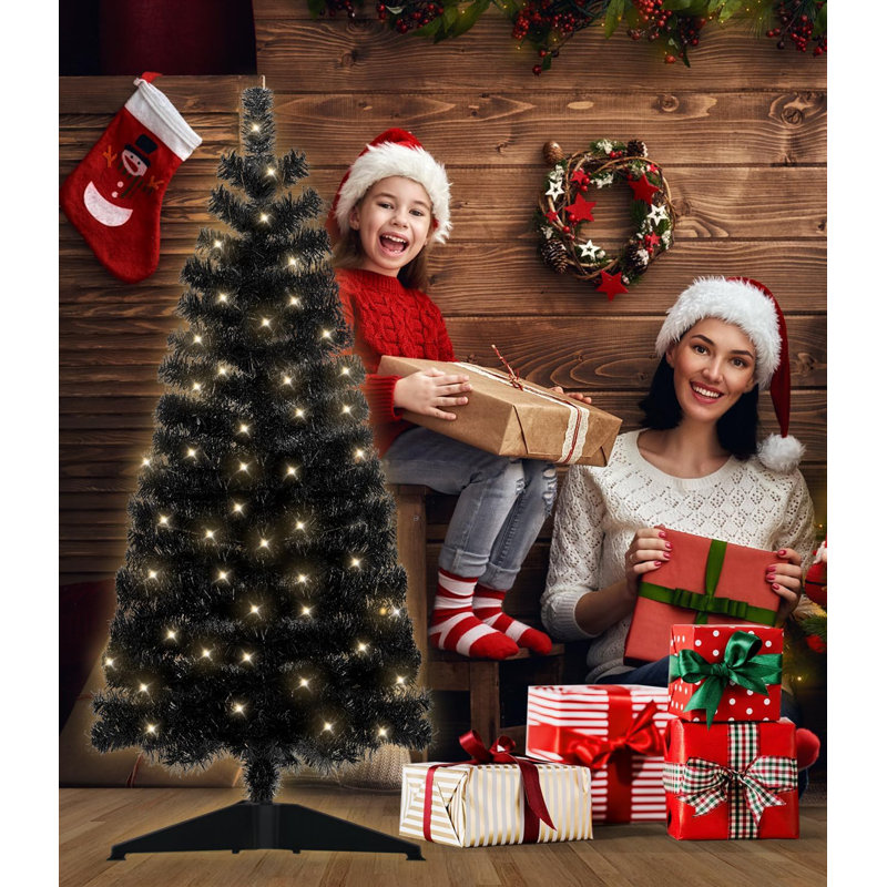 The Holiday Aisle Artificial Christmas Tree Warm Colorful Lights Includes Stand 4 Feet Black Wayfair